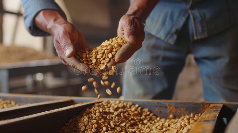 Man Sorting Freshly Roasted Coffee Beans in Traditional Workshop ...
