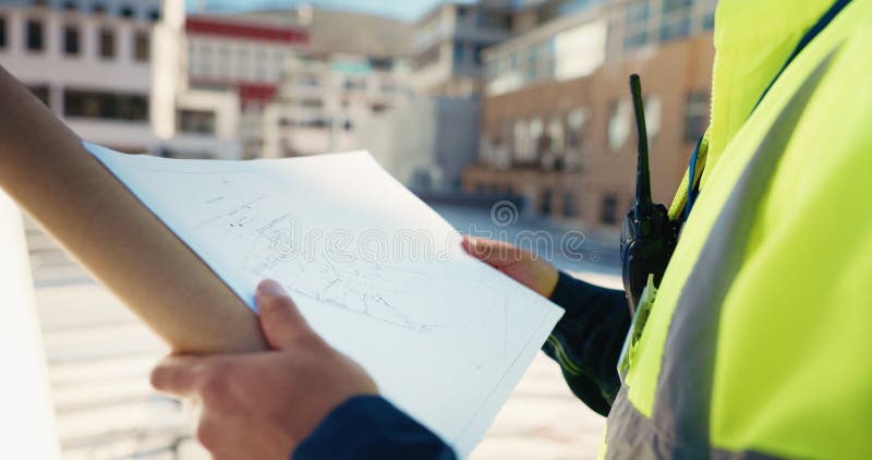 Person, Hands and Architect with Blueprint for Rooftop Construction or ...