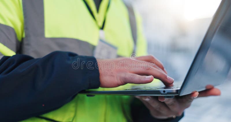 Person, Hands or Laptop in City for Construction Planning, Building ...