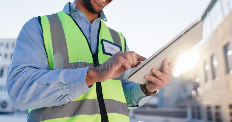 Person, Hands or Tablet on Rooftop for Construction Planning, Building ...