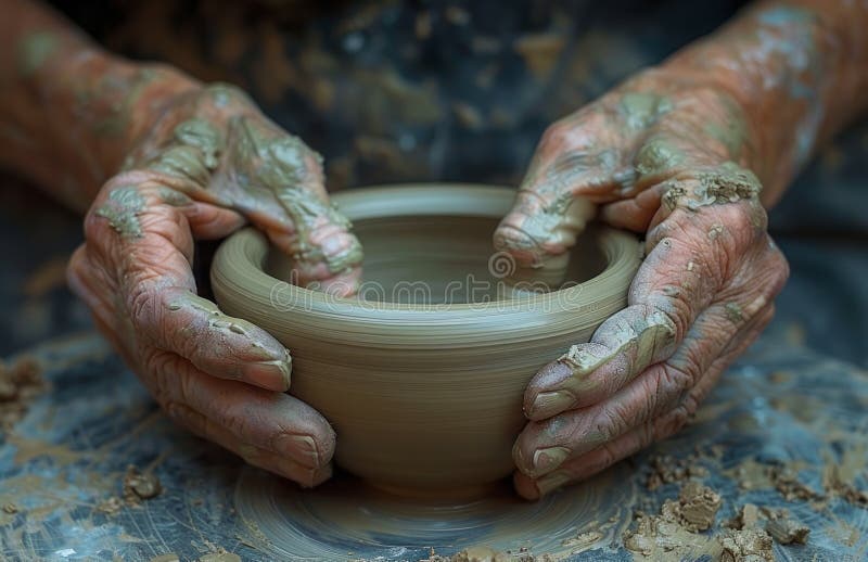 Person Hands Turning Pot in Pottery Class, World Art Day Artwork Stock ...