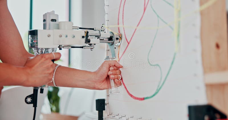 Person, Hands and Weave Pattern with Wool on Paper in Art Class ...