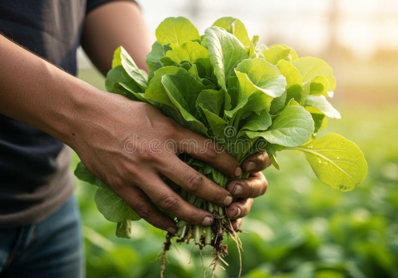 Person Harvesting Fresh Green Leafy Vegetables Stock Illustration ...