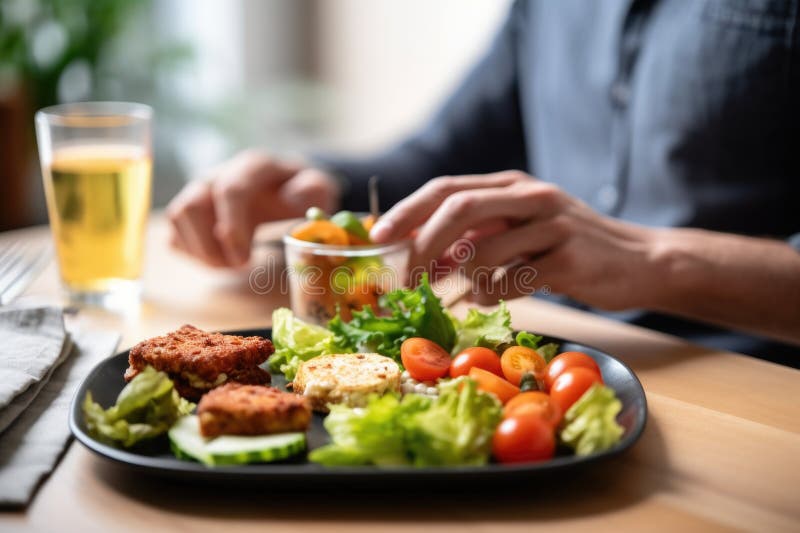 Person Having Nuggets with Salad for Lunch Stock Image - Image of ...