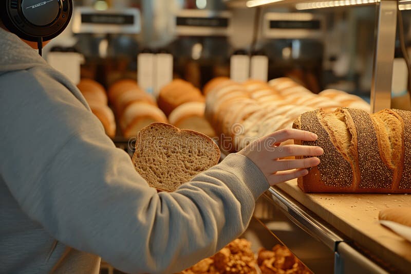 Person with Headphones Selecting Whole Grain Bread Stock Image - Image ...