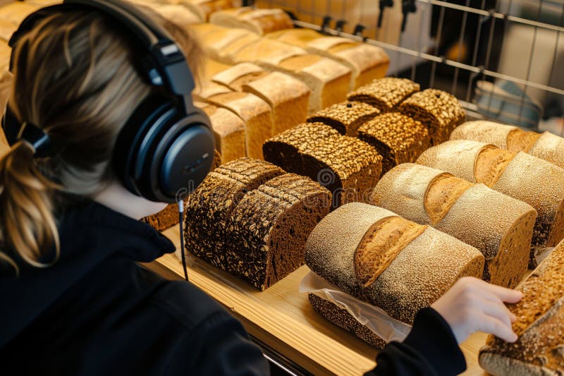 Person with Headphones Selecting Whole Grain Bread Stock Illustration ...