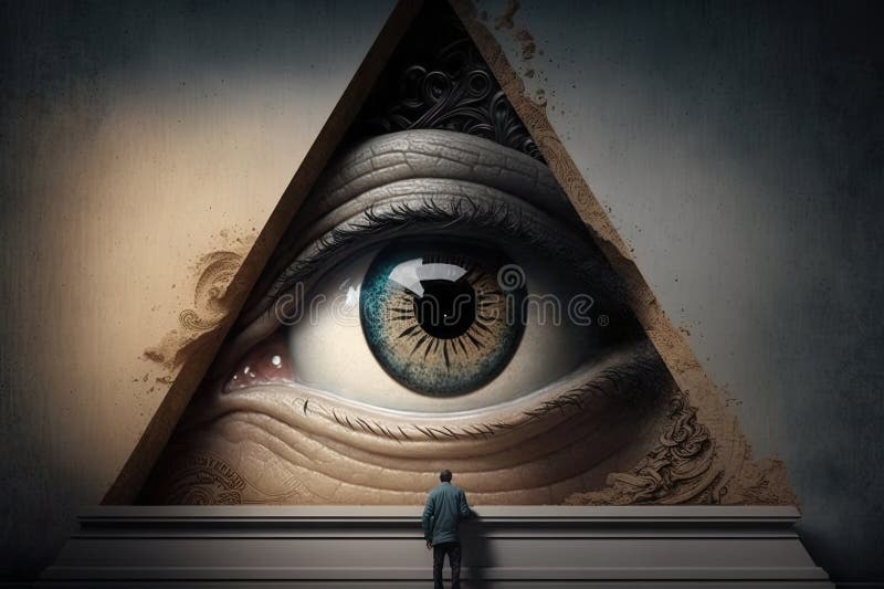 Person, Hiding from Danger, with All-seeing Eye Watching Over Them ...