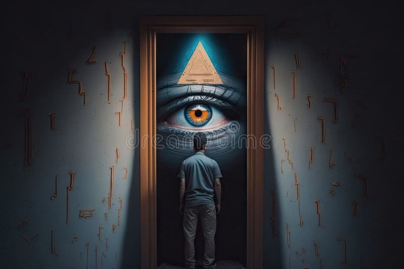 Person, Hiding in Dark Corner, with All-seeing Eye Watching Their Every ...