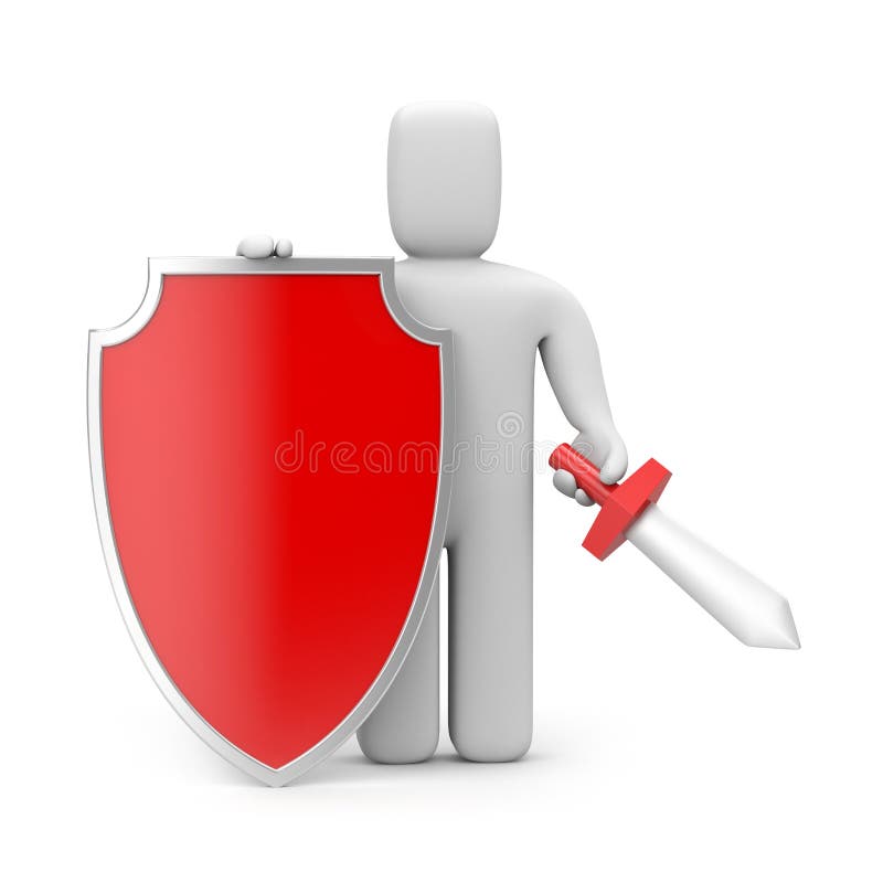 Person Hold Shield and Sword Stock Illustration - Illustration of ...