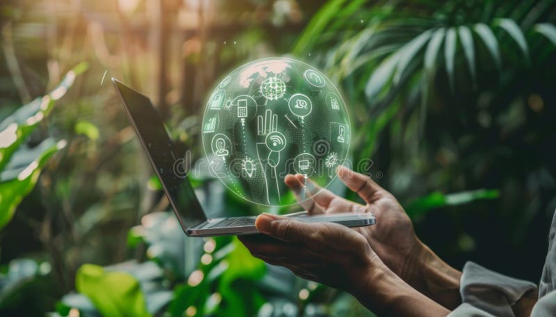 Person Holding an AI Sphere with Icons Representing Technology, Concept ...
