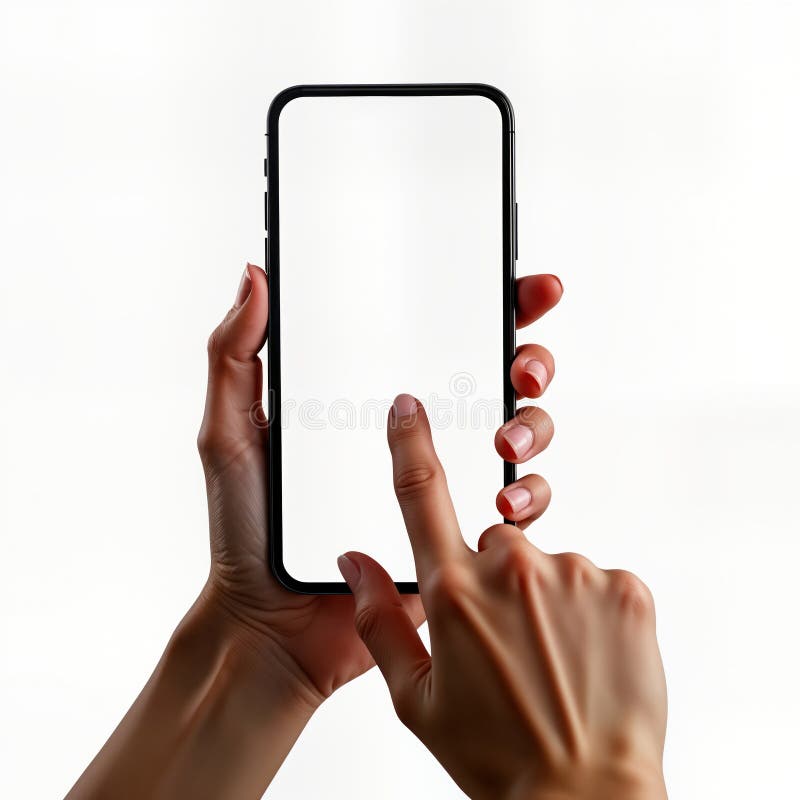 Person Holding Black Smartphone with Blank Screen. Finger Taps on ...