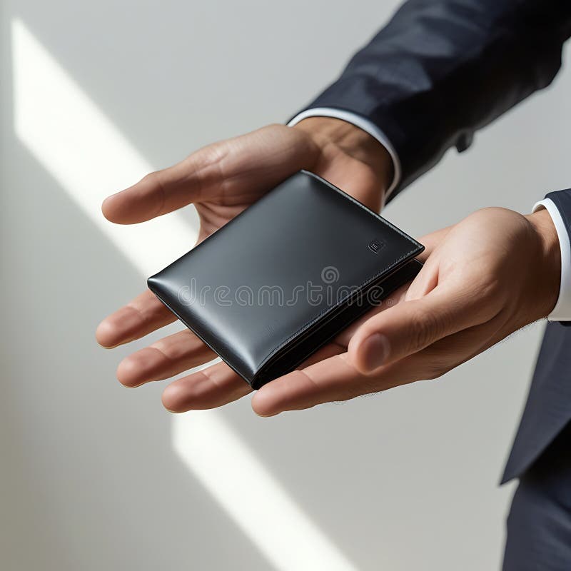 A Person Holding a Black Wallet that Has a Black Leather Case in it ...