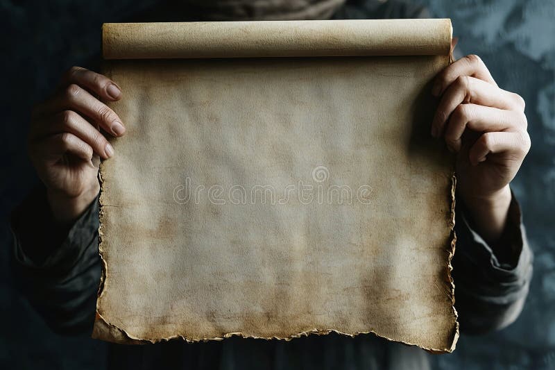 A Person Holding a Blank Ancient Paper Scroll. Add Your Text or Message ...