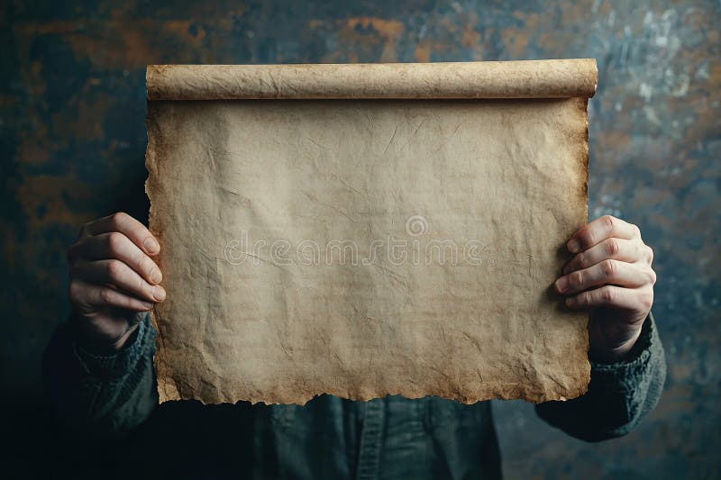 A Person Holding a Blank Ancient Paper Scroll. Add Your Text or Message ...