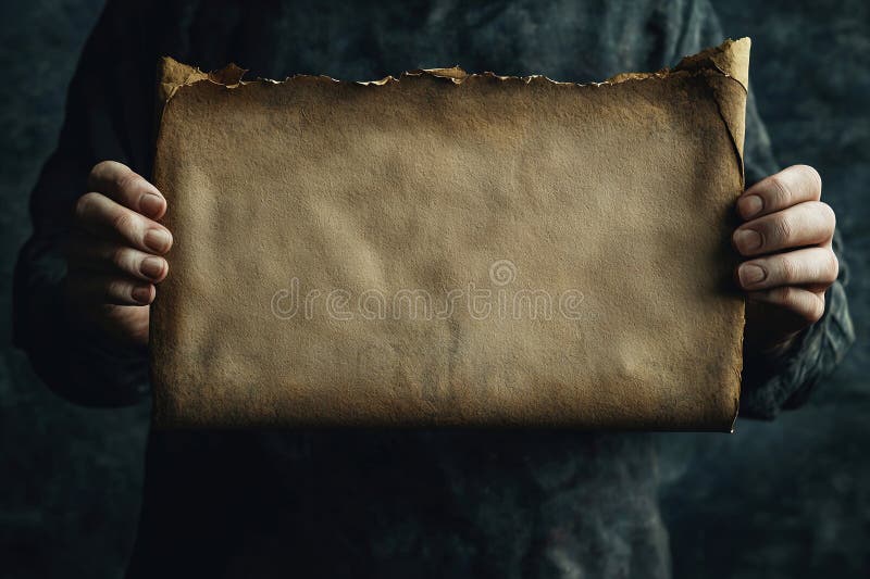 A Person Holding a Blank Ancient Paper Scroll. Add Your Text or Message ...