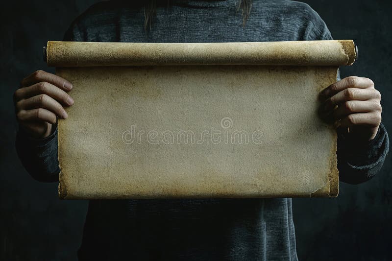 A Person Holding a Blank Ancient Paper Scroll. Add Your Text or Message ...