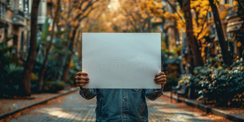 Person Holding a Blank Sign in a Park. Created by Generative Artificial ...
