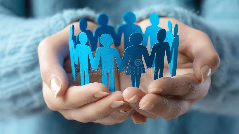 Person Holding Blue Paper Cutouts of People in Their Hands, AI ...