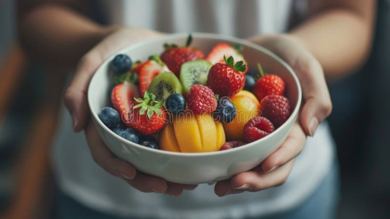 A Person Holding a Bowl of Fresh Fruit in Their Hands, AI Stock Image ...