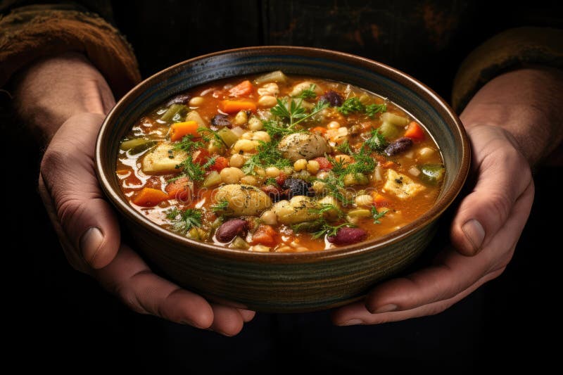 A Person Holding a Bowl of Soup in Their Hands Stock Illustration ...