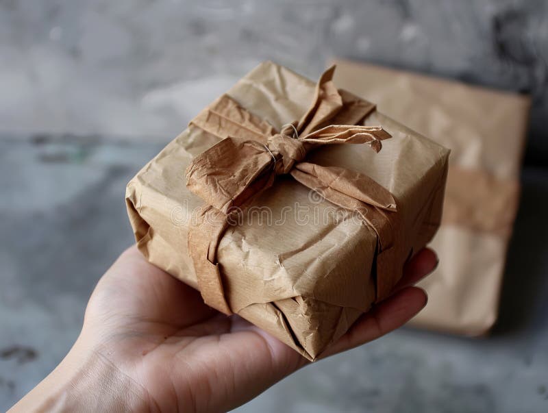 A Person Holding a Brown Wrapped Gift. Generative AI Stock Illustration ...