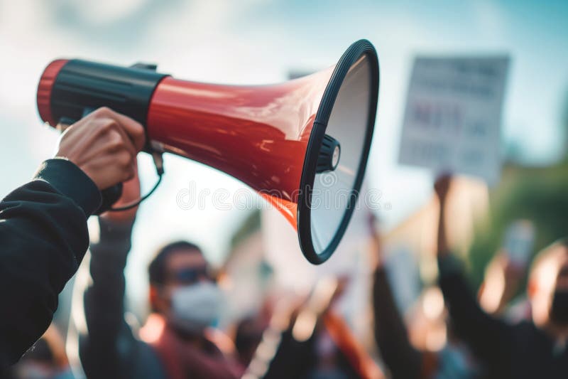 Person Holding a Bullhorn at a Protest Rally Stock Image - Image of ...