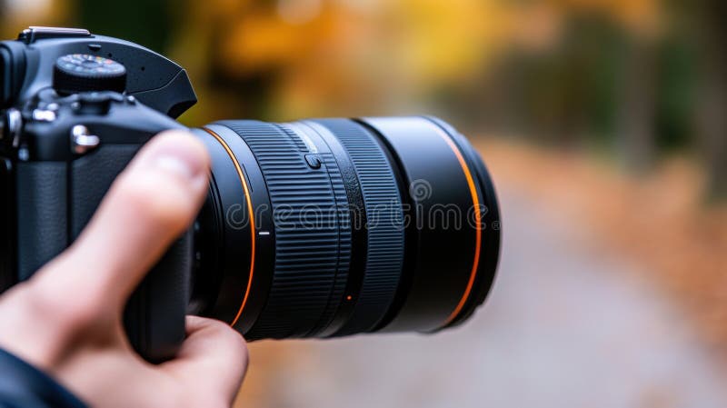 A Person Holding a Camera with an Orange Lens on it, AI Stock Photo ...