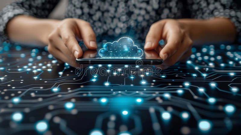 Person Holding Cell Phone with Cloud Display Stock Image - Image of ...