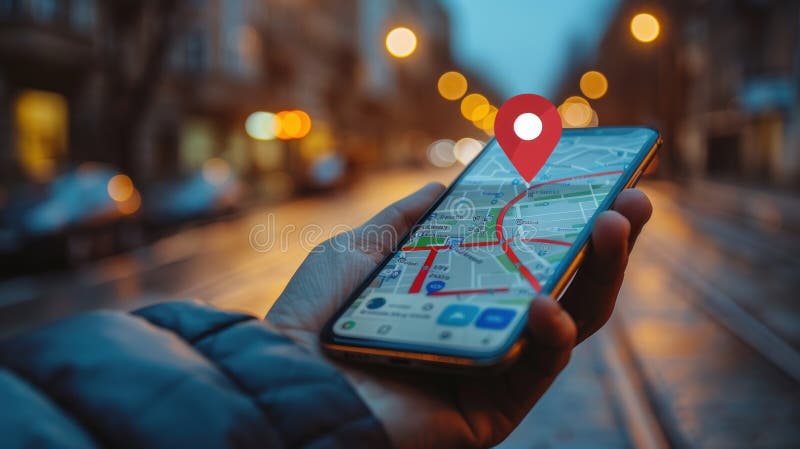 A Person is Holding a Cell Phone with a Map App Open Stock Illustration ...