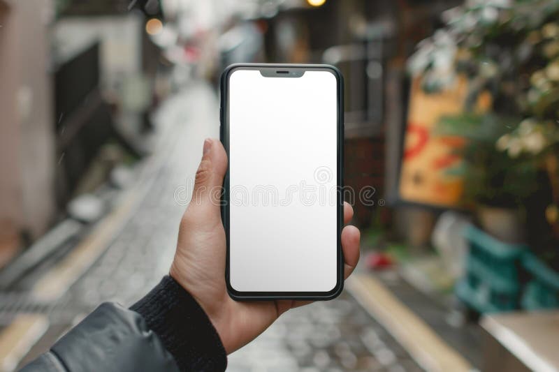 A Person is Holding a Cell Phone with a White Screen Stock Illustration ...