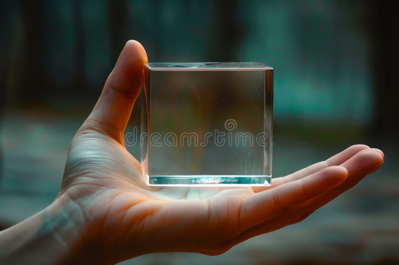 A Person Holding a Clear Cube in Their Hand Stock Illustration ...