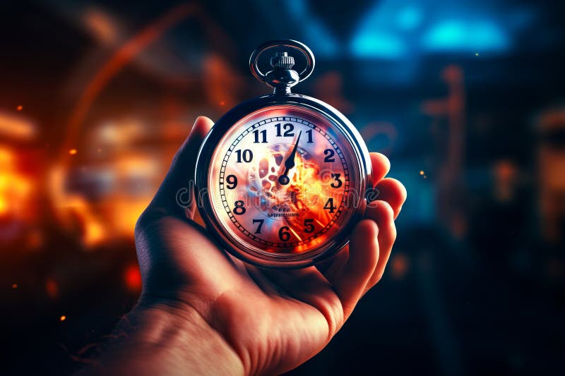 Person Holding Clock with Fire in the Middle of it. Generative AI Stock ...