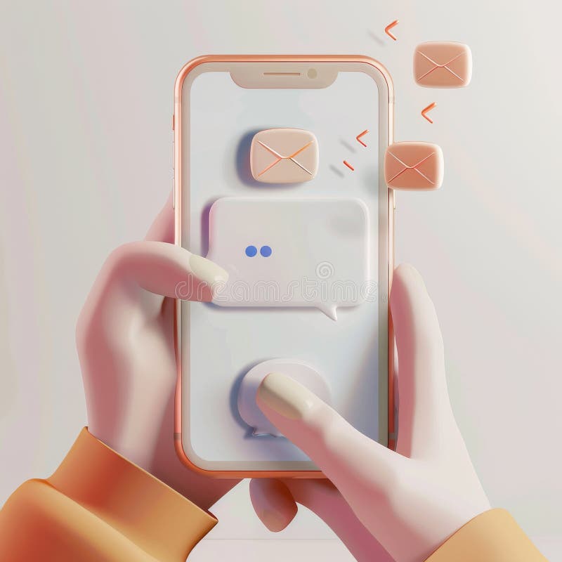 Person Holding a Communication Device with a Speech Bubble on the ...