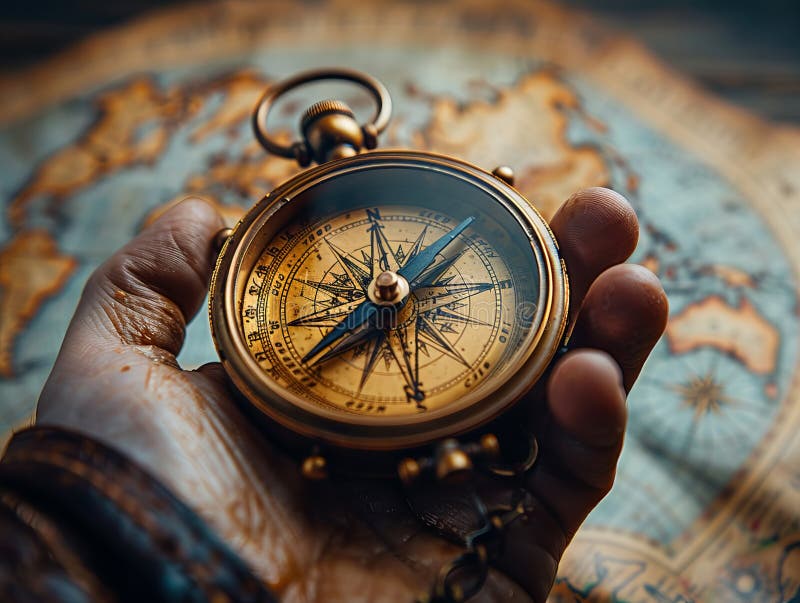 A Person Holding a Compass on a World Map Stock Photo - Image of world ...