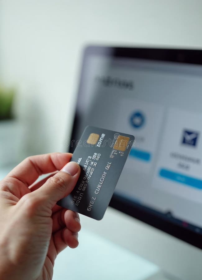 A Person Holding a Credit Card in Front of a Computer with an Online ...