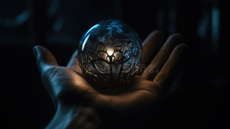A Person Holding a Crystal Ball in Their Hand with a Light Inside of ...