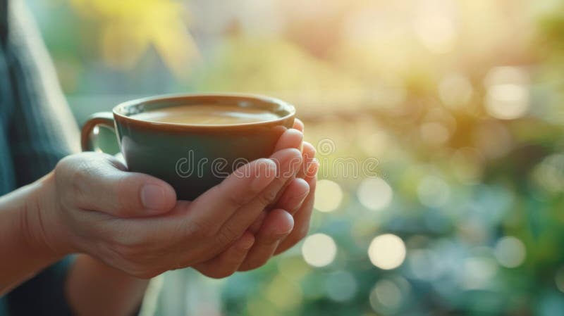 A Person Holding a Cup of Coffee in Their Hands, AI Stock Illustration ...
