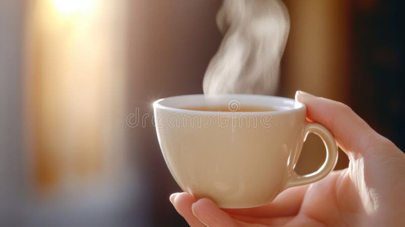 A Person Holding a Cup of Steaming Hot Tea in Their Hand, AI Stock ...
