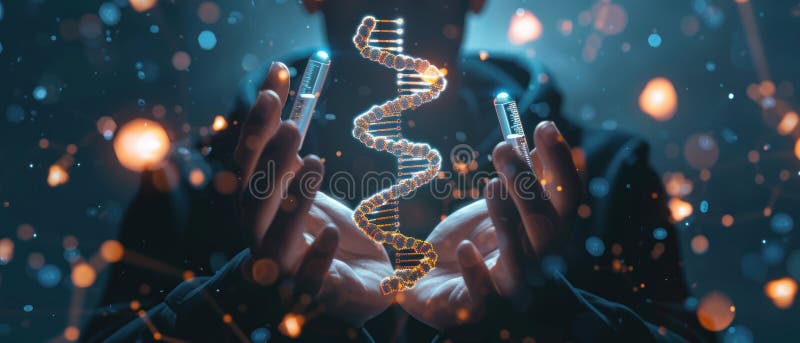 A Person is Holding a DNA Strand in Their Hands Stock Illustration ...
