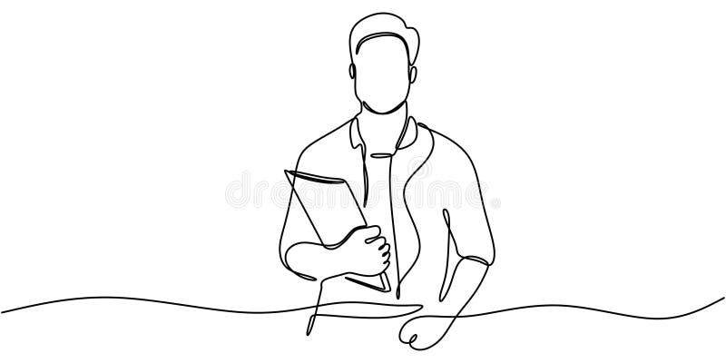 Person Holding a Document in Continuous One Line Drawing. Represents ...