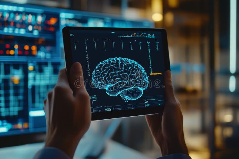 Person Using an EEG Sensor To Monitor Brain Activity in a Modern Lab ...