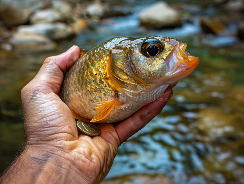 A Person Holding a Fish in Their Hand Stock Illustration - Illustration ...