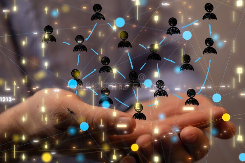 Person Holding a Floating Digital Render of People Icons, a Global ...
