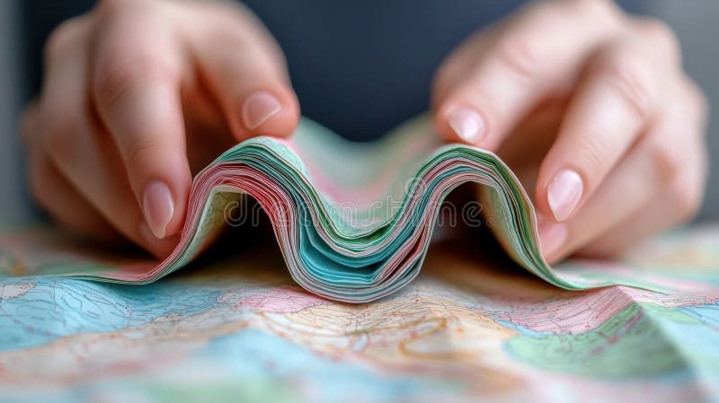 A Person Holding a Folded Piece of Paper on Top of a Map, AI Stock ...