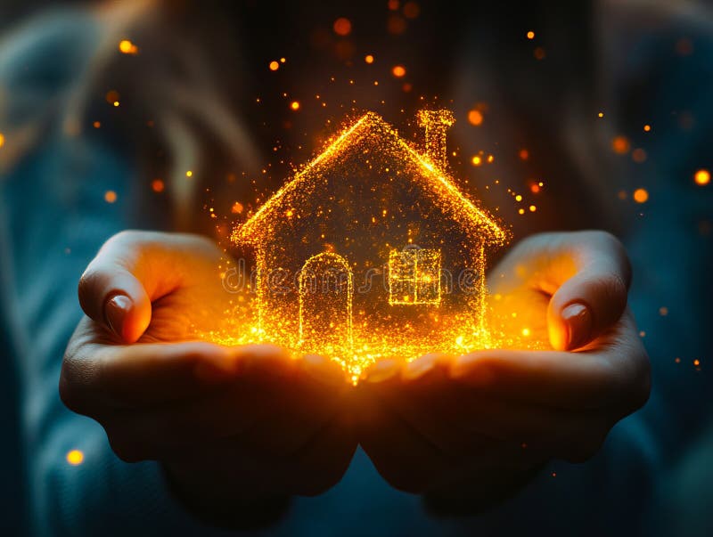 A Person Holding a Glowing House in Their Hands Stock Photo - Image of ...