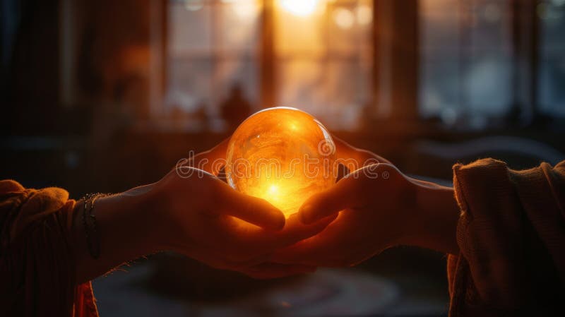 A Person Holding a Glowing Orb in Their Hands with Sunlight Shining on ...