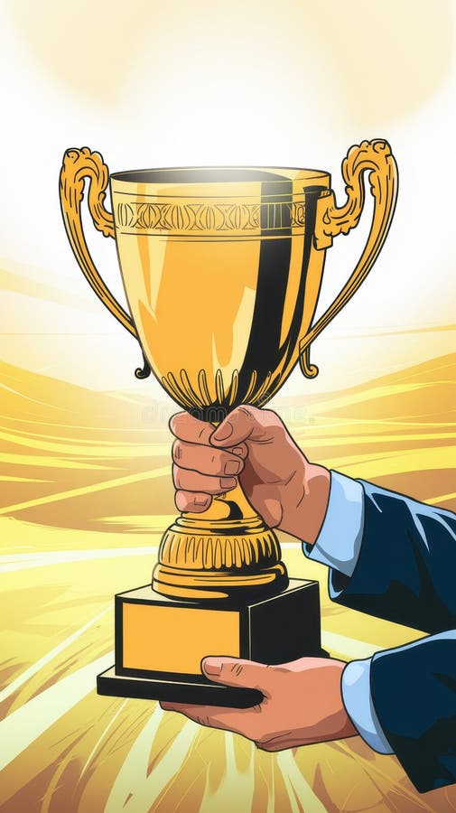 Person is Holding a Gold Cup Stock Illustration - Illustration of table ...