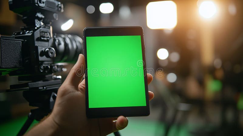 A Person Holding a Green Tablet with a Green Screen. the Tablet is ...