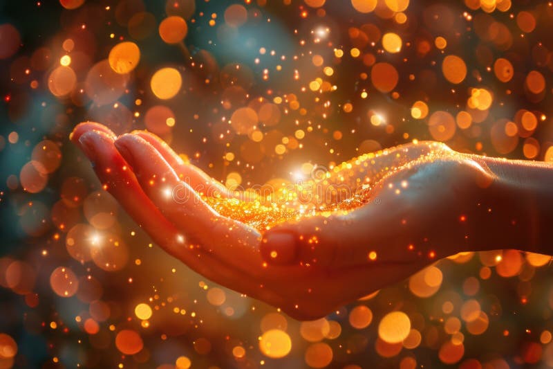 Person Holding Hand with Bright Light Emitting Stock Image - Image of ...