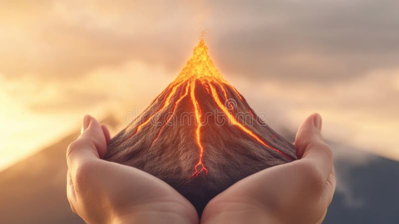 A Person Holding a Hand Over an Erupting Volcano, AI Stock Illustration ...